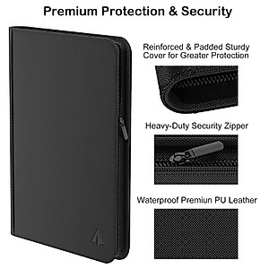 Rayvol Premium 1000+ Pockets Card Binder, 16-Pocket Ringless Trading Card Album Folder - Side Loading UltraSonic-161024 Tech Zip Binder for TCG -Black