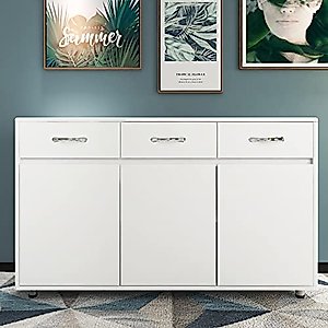 GLCHQ Storage Drawer File Cabinet nightstand Side Cabinet Entryway Console Side Tableswith Three Drawers and Three Doors for Office or Living Room Kitchen Room (Three Doors, White)