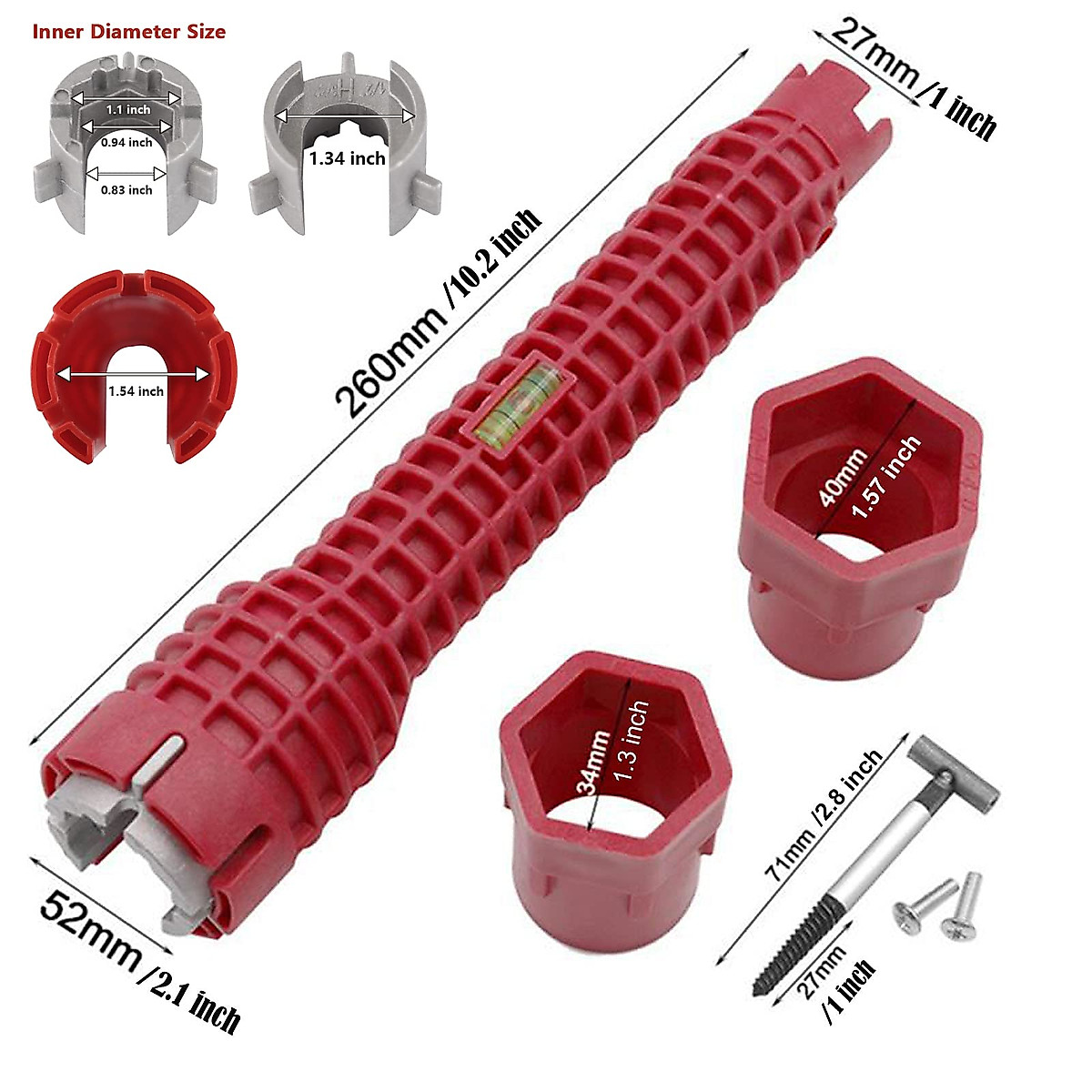 Faucet and Sink Installer Tool,8 in 1 Faucet and Sink Installer Multi Tool,Multi-Purpose Plumbing Tool Multifunctional Repair Installation Hand Tools For Toilet Bowl/Sink/Kitchen（One-way Red）