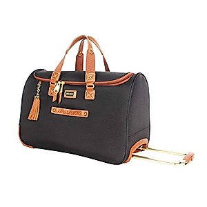Steve Madden Designer Carry On Luggage Collection - Lightweight 20 Inch Duffel Bag- Weekender Overnight Business Travel Suitcase with 2- Rolling Spinner Wheels (Global Black)