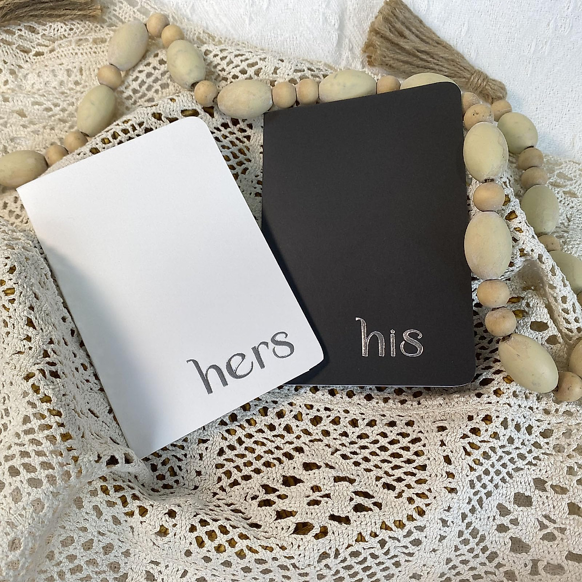 HANVOWS Vow Books His and Hers,Wedding Vow Books with Silver Foil Lettering,5.9"x3.9" Black and White Book Bride and Groom Booklet Notebook for Wedding Ceremony Wedding Essentials Gift