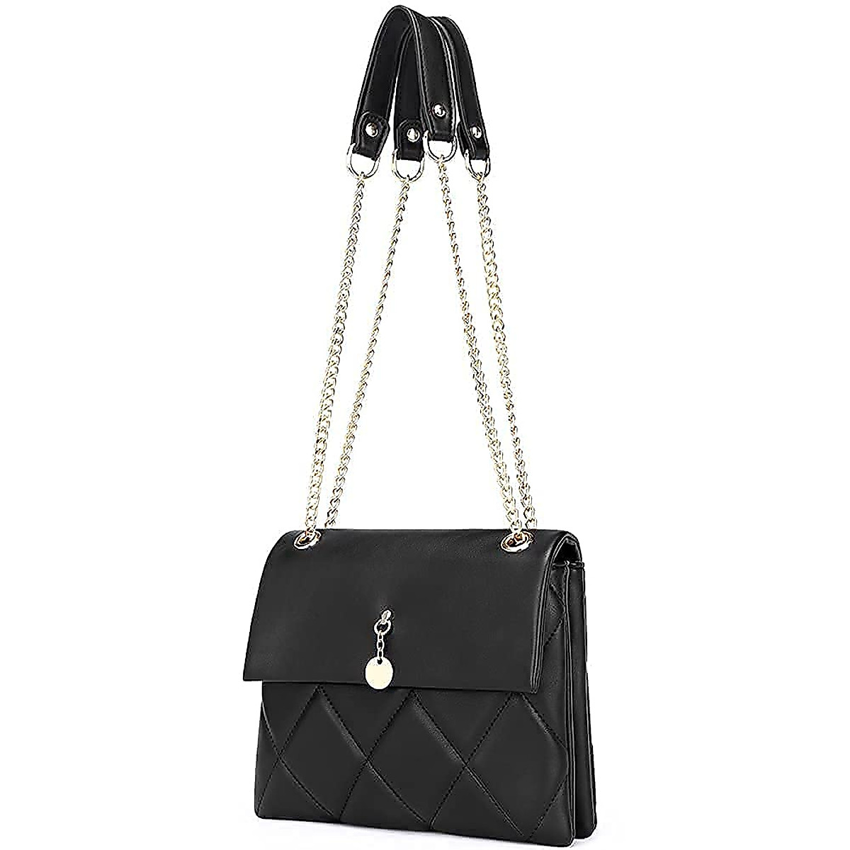 CLUCI Crossbody Bags for Women Small Vegan Leather Designer Handbags Leather and Metal Chain Strap, Ladies Shoulder Bag Black