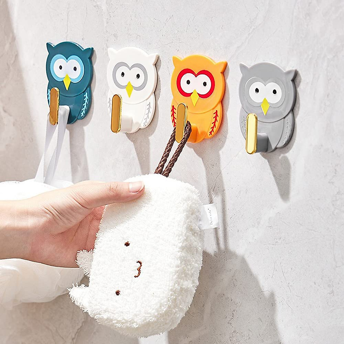 JruiZhp Cute Coat Hooks Mixed Color Self Adhesive Owl Hook, 4Pcs Owl Wall Hangers for Kitchen, Kids Bedroom,Bathroom Hanging Bag Hat Towels Key