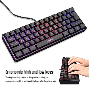 SELORSS 60% Mechanical Feel Gaming Keyboard,RGB Backlit Ultra-Compact Mini Keyboard, Ergonomic Metal Plate 61 Keys Keyboard,Wired Type-C USB Waterproof for Typist Laptop PC Mac Gamer