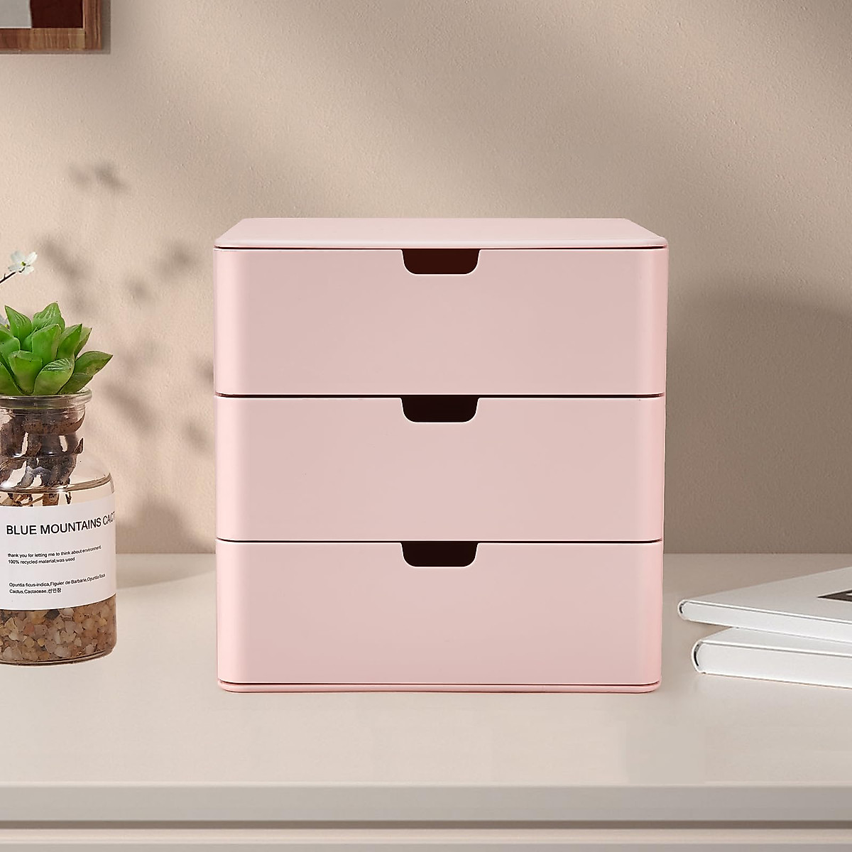 Dalanpa 3-Drawer Vanity Organizer, Compact Storage Organization Drawers Small Size Pink