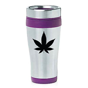 16oz Insulated Stainless Steel Travel Mug Coffee Mug Tumbler Cannabis Marijuana Pot Leaf (Purple)