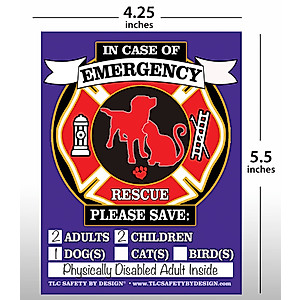 TLC Safety By Design Fire Rescue 4.25" x 5.5" Magnet Safety Alert Emergency Children Adults Pet Dog Cat for Steel Magnetic Exterior Apartment Doors