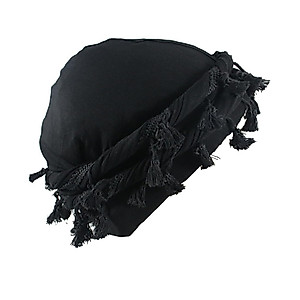 YuMENo Turban for Men Women Vintage Twist Durag Head Wraps Satin Lined Halo Turban with Tassel Waves Braids Beige