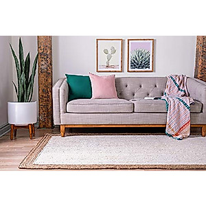 Unique Loom Braided Jute Collection Classic Quality Made Natural Hand Woven with Solid Color Detail, Area Rug, Rectangular 4' 0" x 6' 0", White/Beige