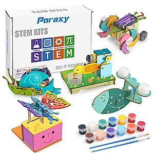 Poraxy 5 Set STEM Kits for Kids Ages 8-10, Toys for Ages 8-13, 3D Wooden Puzzles, Educational Engineering Arts Crafts Science Building Kits, Gifts for Boys and Girls 7 8 9 10 11 12 13 Year Old