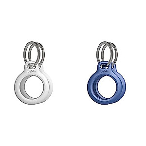 Belkin AirTag Case with Key Ring, Secure Holder Protective Cover for Air Tag (2 Pack) - Blue & AirTag Case with Key Ring, Secure Holder Protective Cover for Air Tag (2 Pack)- White