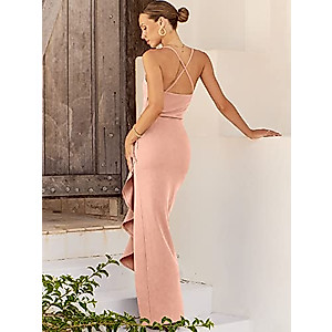 ANRABESS Women's Spaghetti Strap High Slit Bodycon Wedding Guest Dress Semi Formal Dresses A860-qianfen-S Light Pink
