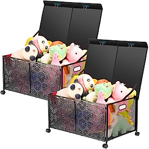 SU SAFE-UP Toy Box Storage,Collapsible Sturdy Storage Bins with Lids,70L Toy Storage Organizer,Metal Toy Storage Box with Wheels,Large Toy Box for Boys and Girls, for Nursery, Closet (1Pack)