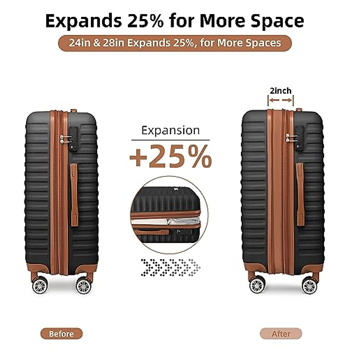 LARVENDER Luggage Sets 4 Piece, Expandable(Only 24"&28") ABS Suitcase with 360° Spinner Wheels, Durable Luggage Sets Clearance Carry On Luggage Suitcase Set For Women Men, Black