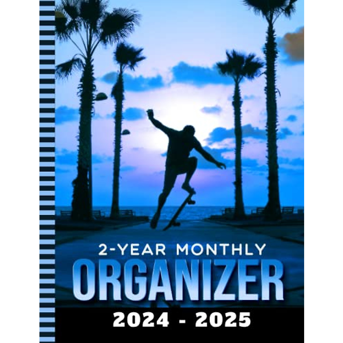 2-Year Monthly Organizer 2024-2025: 8.5x11 Large Dated Monthly Schedule With 100 Blank College-Ruled Paper Combo / 24-Month Life Organizing Gift / Skateboarder Skateboarding on Blue Beach Art Cover