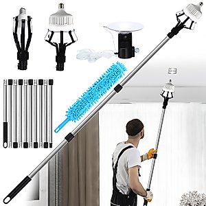 Dualshine 13FT Light Bulb Changer for High Ceilings, Light Bulb Pole Changer with Basket and Suction Cup, Light Bulb Changer with Cleaner, for High Ceilings and Embedded Lights