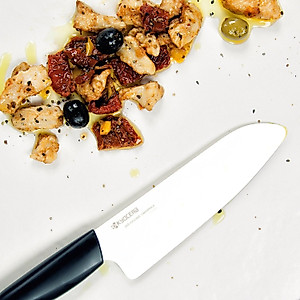 Kyocera Advanced Ceramic Revolution Series 5-1/2-inch Santoku Knife, Black Handle, White Blade
