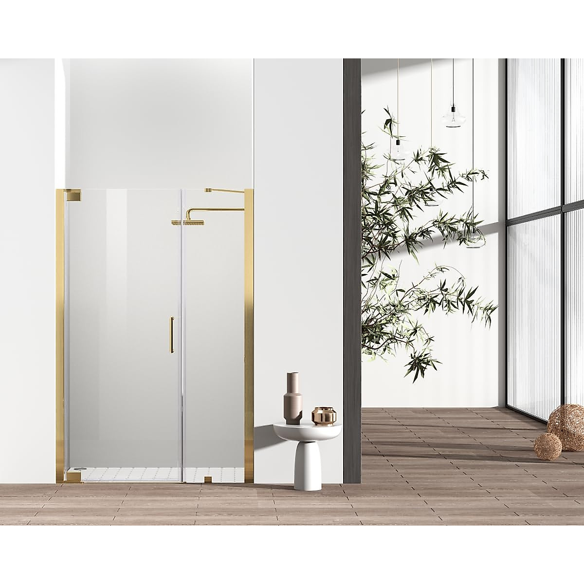 Elegant Kitchen and Bath SD404-4872BGD Semi-Frameless hinged Shower Door 48 x 72 Brushed Gold