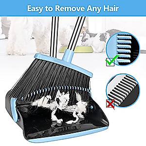 Folews Broom and Dustpan Set Heavy Duty, 55 Inch Long Handle Broom and Dust Pan Commercial Large Broom with Dustpan Combo Set Upright Dustpan Broom for Lobby Home Kitchen Outdoor Indoor - Blue