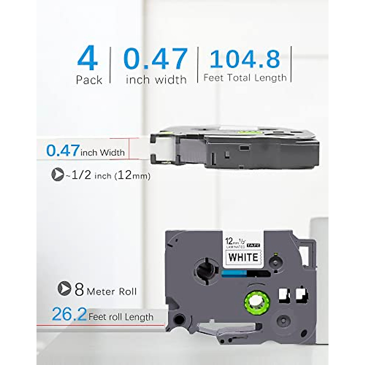 Aitaperste Compatible Tape Replacement for Brother TZe-231 TZe TZ Tape 12mm 0.47 Laminated White Compatible with Ptouch Label Maker PT-H110 PT-D210 PT-1290 PT-D600 PT-P700 PT-D450, 26.2 Feet, 4 Pack