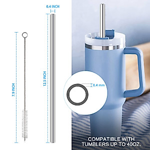 6 Pack Replacement Stainless Steel Straws Compatible with Stanley 40 oz Cup Tumbler, Reusable Straws with Cleaning Brush, Compatible with Stanley Adventure Travel Tumbler (12.5 inch)