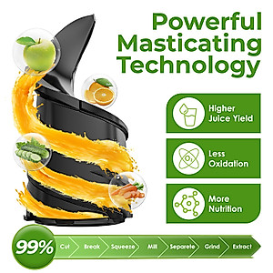 Masticating Juicer Machines, 350W Slow Cold Press Juicer with 5.3" Feeding Chute, High Juice Yield Juicer for Fruits and Vegetables, Easy to Clean