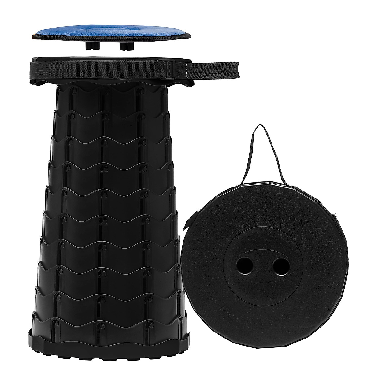 Magic Vision LLC Portable Folding Stool Lightweight Telescopic Stool for Adults with Load Capacity 400 LB Retractable Plastic Shrinkable Seat for Camping Fishing BBQ Outdoors Indoors Kitchen. (Black)