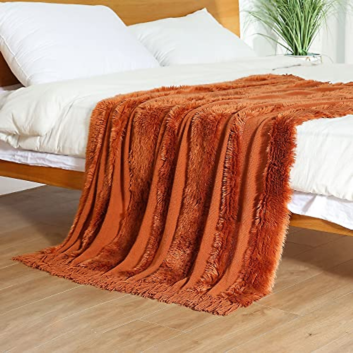 Blagic Extra Soft Throw Blanket for Couch-Lightweight Cozy Blankets and Throws for Bed & Sofa, Decorative Fuzzy Throw Blanket with Tassels(Orange Rust,50 x 60 in)
