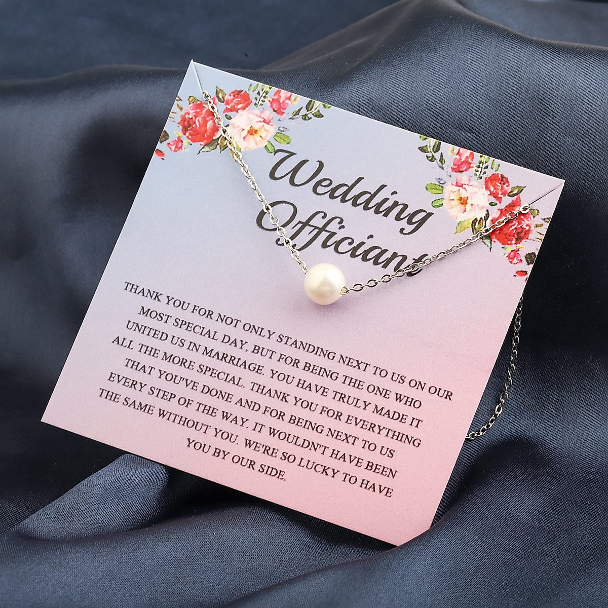 BEKECH Wedding Officiant Jewelry Pastor Marriage Commissioner Pearl Necklace Gift for Officiant Minister Proposal from Bride