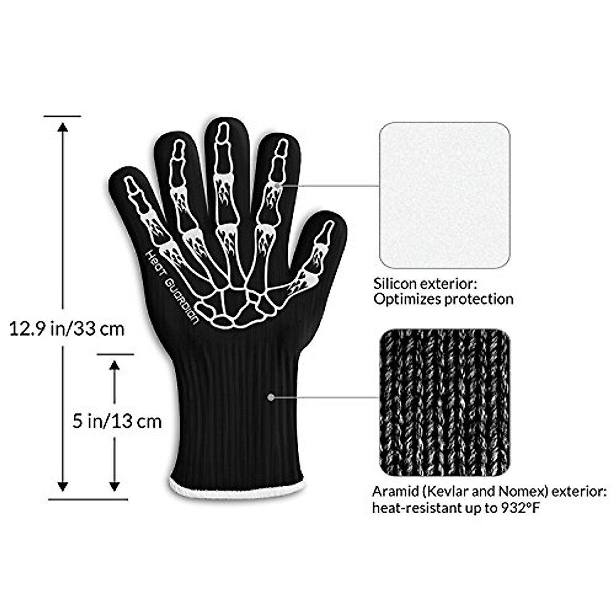 Heat Guardian Heat Resistant Gloves – Protective Gloves Withstand Heat Up To 932℉ – Use As Oven Mitts, Pot Holders, Heat Resistant Gloves for Grilling – Features 5” Cuff for Forearm Protection