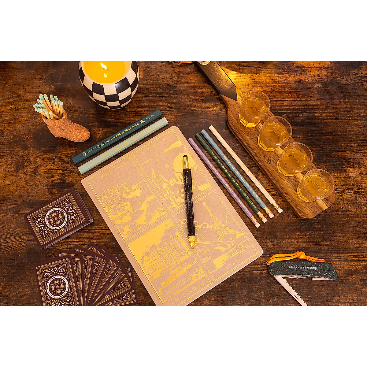 DesignWorks Ink Workplace Shenanigans Engraved Pencil Set Includes 6 Wooden Graphite Pencils with 2 Carpenter Pencils & 4 No. 2 Pencils with Erasers in a Boxed Set