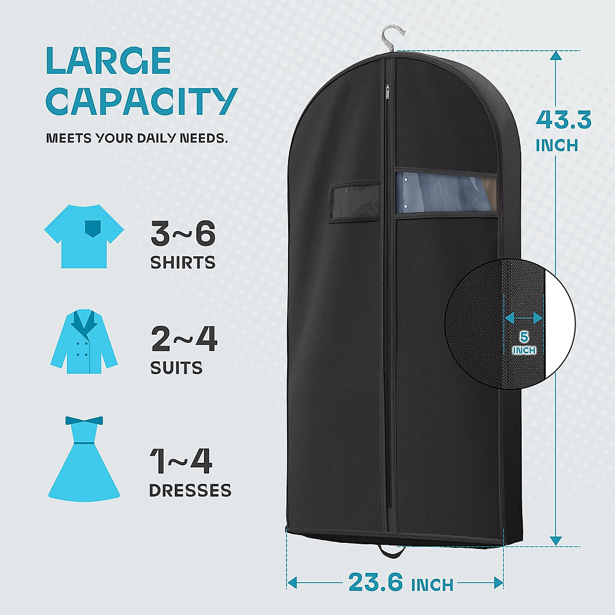 Lazebox 3 packs Garment Bags for Travel and Closet Storage with Zipper Pocket, Heavy Duty Waterproof Hanging Suit Bag with Handles for Suits, Coats, Jackets, Shirts