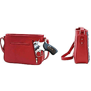 Western Tooled Leather American Flag Rhinestone Concealed Crossbody Messenger Bag (Red)