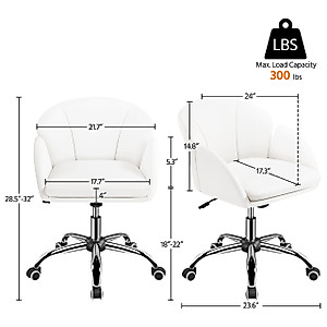 Yaheetech Cute Petal Desk Chair Home Office Swivel Upholstered Leather Makeup Vanity with Armrests for Bedroom Modern Computer Rolling Women White