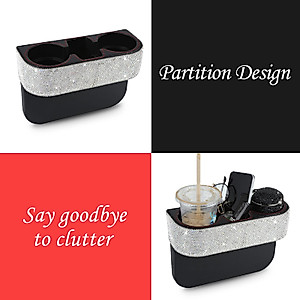 Drink Holder Console Side Pocket,Auto Front Seat Organizer Car Console and Seat Gap Cup/Mobile Phone Holder Storage Box,Large Capacity with 3 Cup Holders,1 - Pack