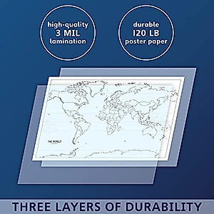 Palace Learning Laminated Blank World Map Outline Poster - 18" x 29" - (For Use With Wet Erase Markers Only)