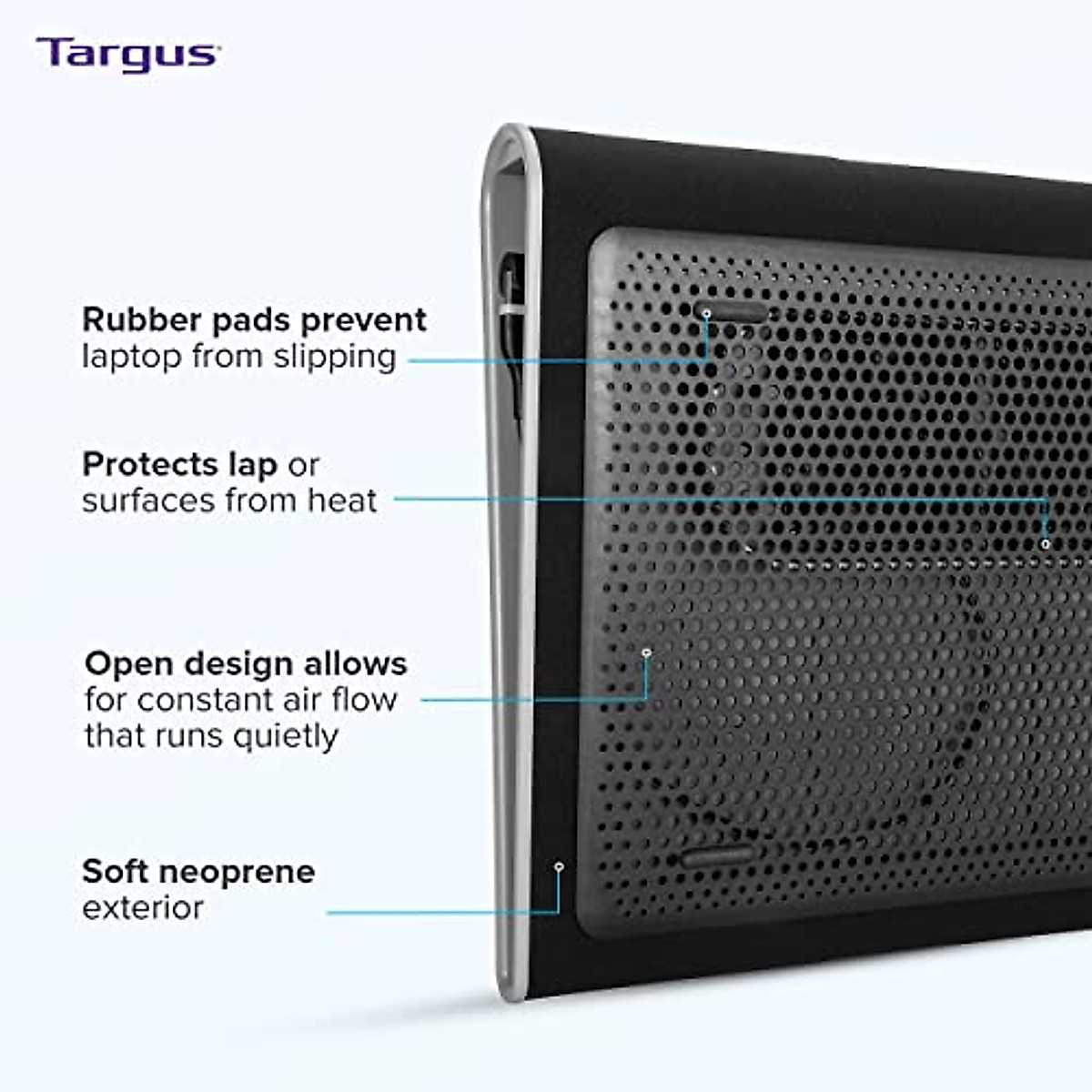 Targus 17 inch Dual Fan Lap Chill Mat - Soft Neoprene Laptop Cooling Pad, Heat Protection/Dispersion Laptop Cooler/Fan, USB-A Connection, Black