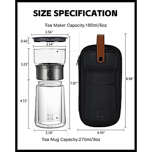 ZENS Modern Small Glass Tea Infuser Teapot, 3-in-1 Smart One Touch Tea Maker for Loose Leaf Tea Steeper, Solo Simple Tea Strainer with 9oz Double Walled Tea Cup for Hot Black, White Tea Diffuser.