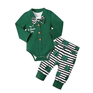 WIQI my first St. Patrick's Day baby boy outfit white short sleeve shirt trousers St. Patrick's Day baby boy clothes