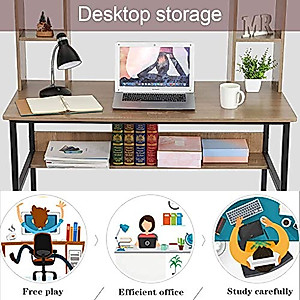 Computer Desk Family Desk with Bookshelf, 47" Home Office Desk PC Laptop Table Workstation Study Writing Desk, Modern PC Desk with Storage Shelves, Space Saving Desk for Small Spaces