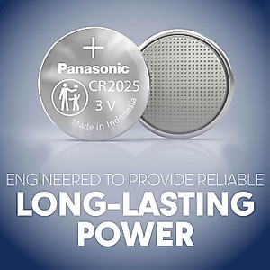 Panasonic CR2025 3.0 Volt Long Lasting Lithium Coin Cell Batteries in Child Resistant, Standards Based Packaging, 4-Battery Pack