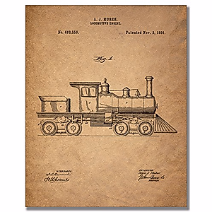 Railroad Train Patent Prints - Set of 6 (8 inches x 10 inches) Photos Locomotive Railway