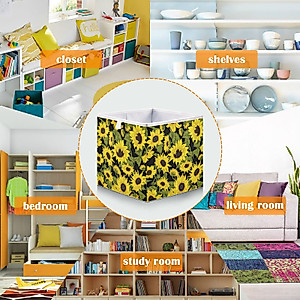 visesunny Closet Baskets Classic Style Sunflower Storage Bins Fabric Baskets for Organizing Shelves Foldable Storage Cube Bins for Clothes, Toys, Baby Toiletry, Office Supply