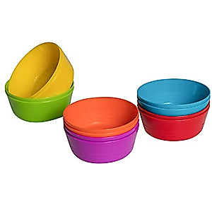 Klickpick Home Kids Plastic Dinner Set 18 Pcs - 6 colors Children Dishes Tumblers Includes Kids Plates Bowls Cups Toddlers Plastic Dinnerware Set Is Reusable Microwave Dishwasher Safe BPA Free