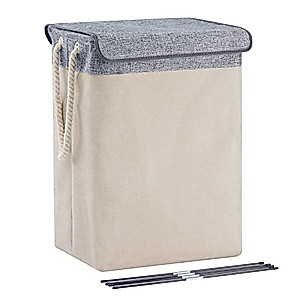 YOUDENOVA Collapsible Laundry Basket with Lid, 80L Clothes-Hamper for Bedroom with Handles, Freestanding Hamper with Lid, Foldable Laundry Hamper for Baby, Towels Blankets Toys Organizer. Grey