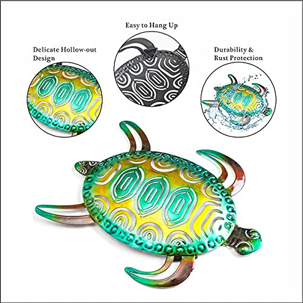 Erbacan Sea Turtle Wall Metal Art Decor,Feng Shui Outside House warming Gift Wall Decorations,Beach Theme for Garden Bathroom Outdoor Fence Patio Pool -Green