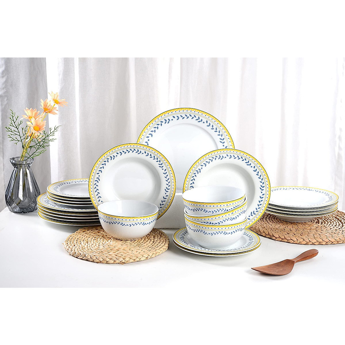 Braque Ceramic Lunch Salad Plates Set of 6, 8 inch Dish Set-Dessert, Appetizer, Pasta, Small Dinner Serving Plate-Microwave, Oven & Dishwasher Safe, Scratch Resistant-Kitchen Porcelain Dish-Olive Vine