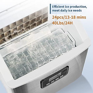 CROWNFUL Ice Maker Machine Countertop, 40LBS/24H, 24 Clear Ice Cubes in 13 Mins, Auto Self-Cleaning, LCD Display, Compact Portable Ice Maker with Scoop and Basket for Home/Office/Kitchen/Bar
