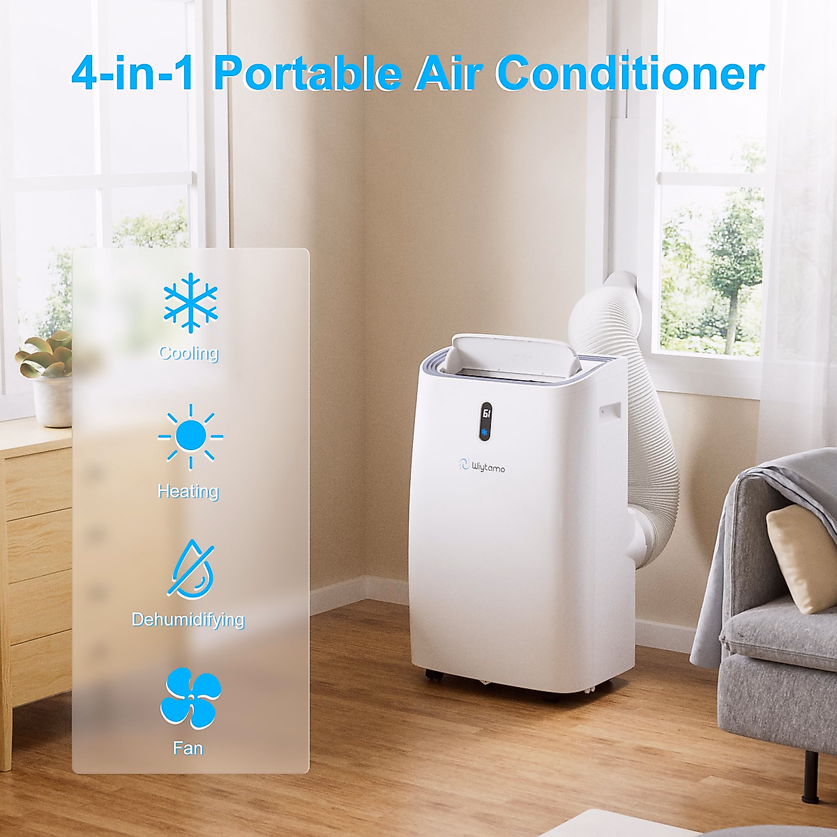 Wiytamo 14,000 BTU Portable Air Conditioners for Room Up to 700 Sq.Ft, Cool, Heat, Dehumidifier & Fan 4 in 1 Portable AC Unit, Room Air Conditioner with LED Display & Remote/24 Hrs Timer/Auto Swing