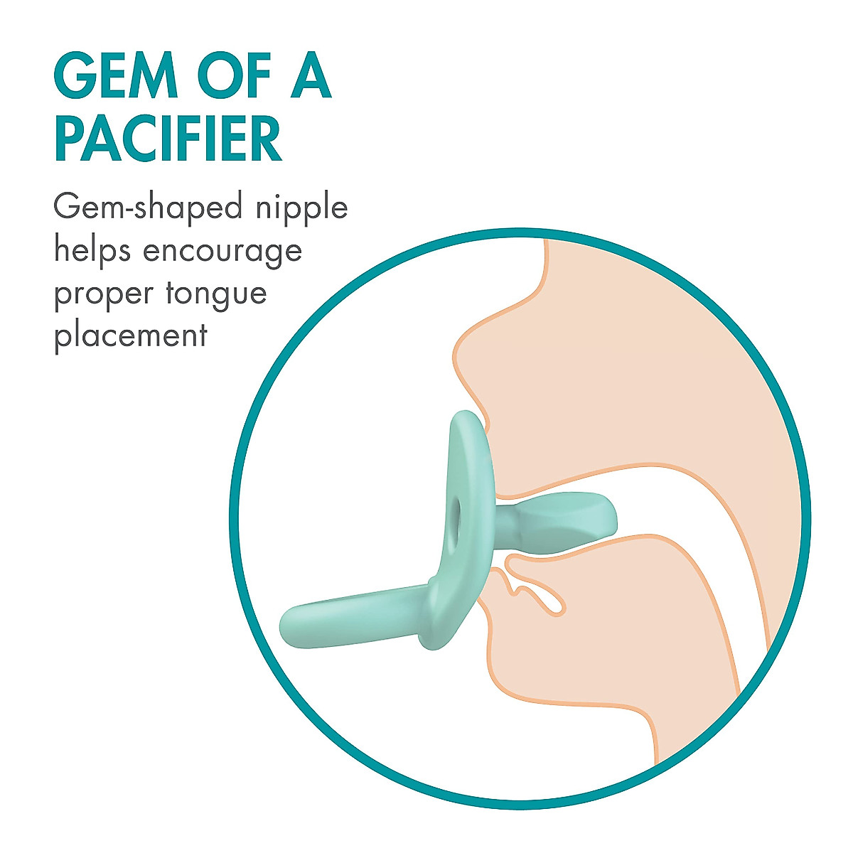 Boon JEWL Biometric Stage 3 Orthodontic Pacifier — 6-18 Months — Blue — Silicone Baby Pacifier with Soothing Gem Shaped Nipple — 2 Count